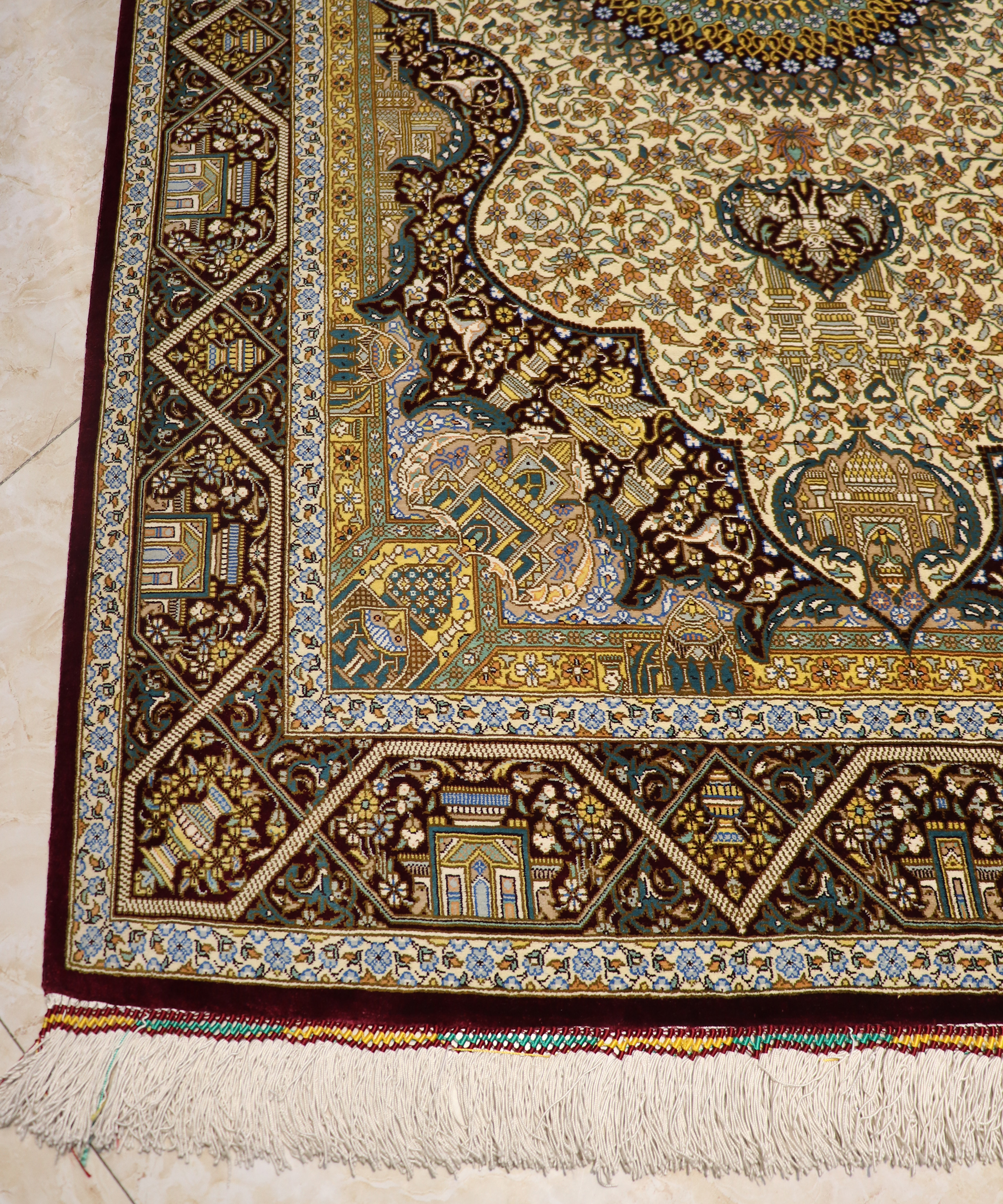 Iranian Rugs, Complete Silk Carpet Lachak Toranj, 154*100 cm, Cream ...
