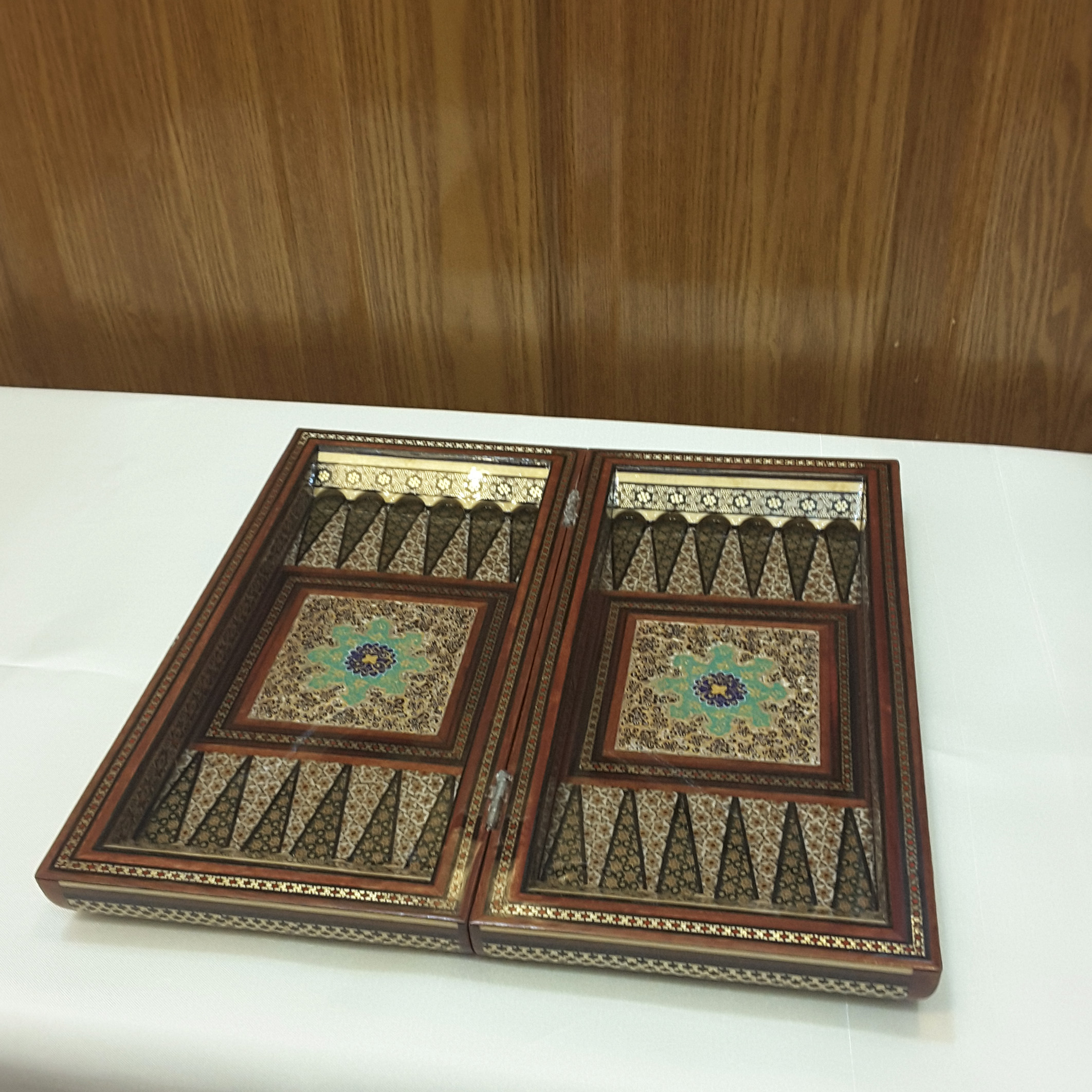 Iranian crafts inlayed (khatam) Chessboard and Backgammon box with ...