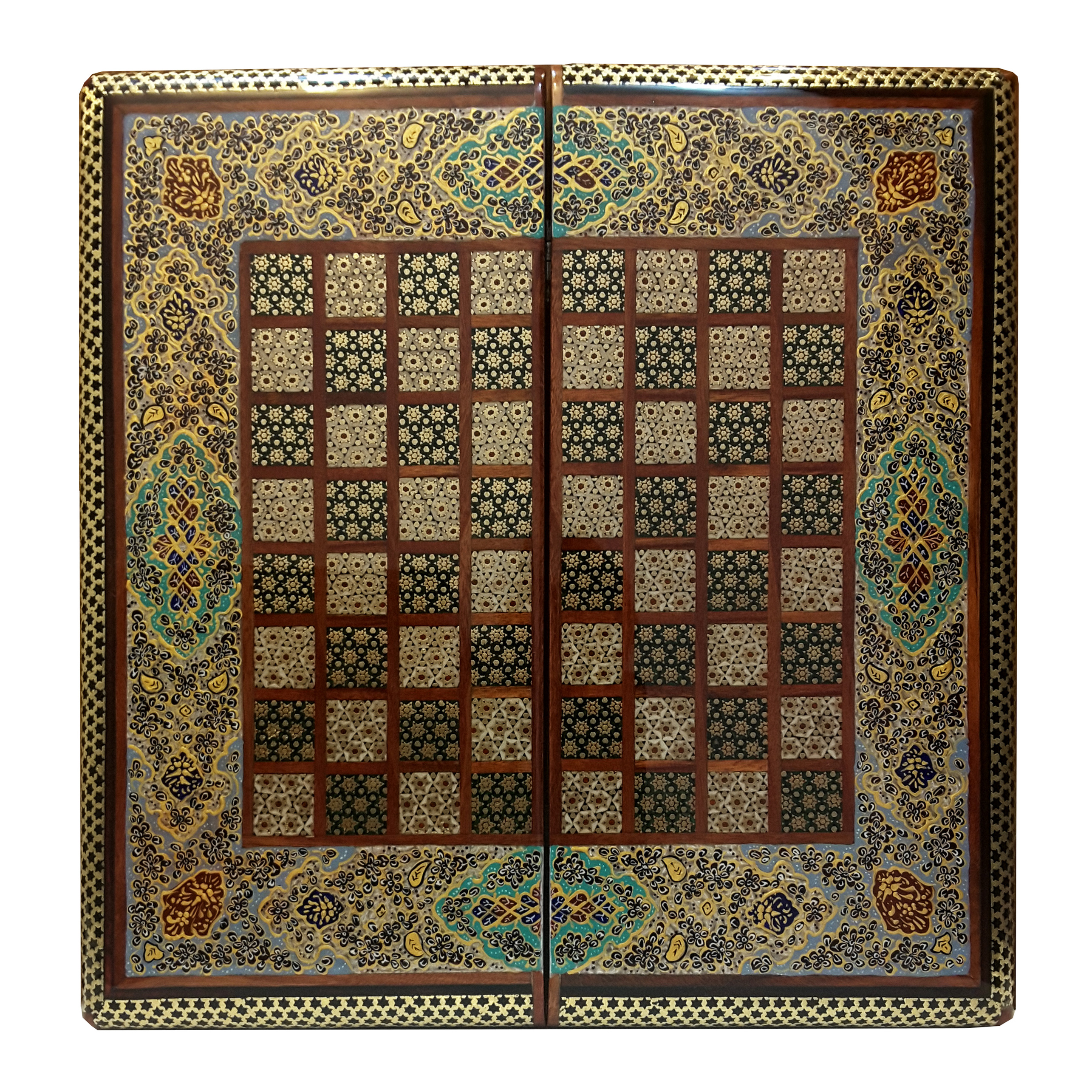 Iranian crafts inlayed (khatam) Chessboard and Backgammon box with ...