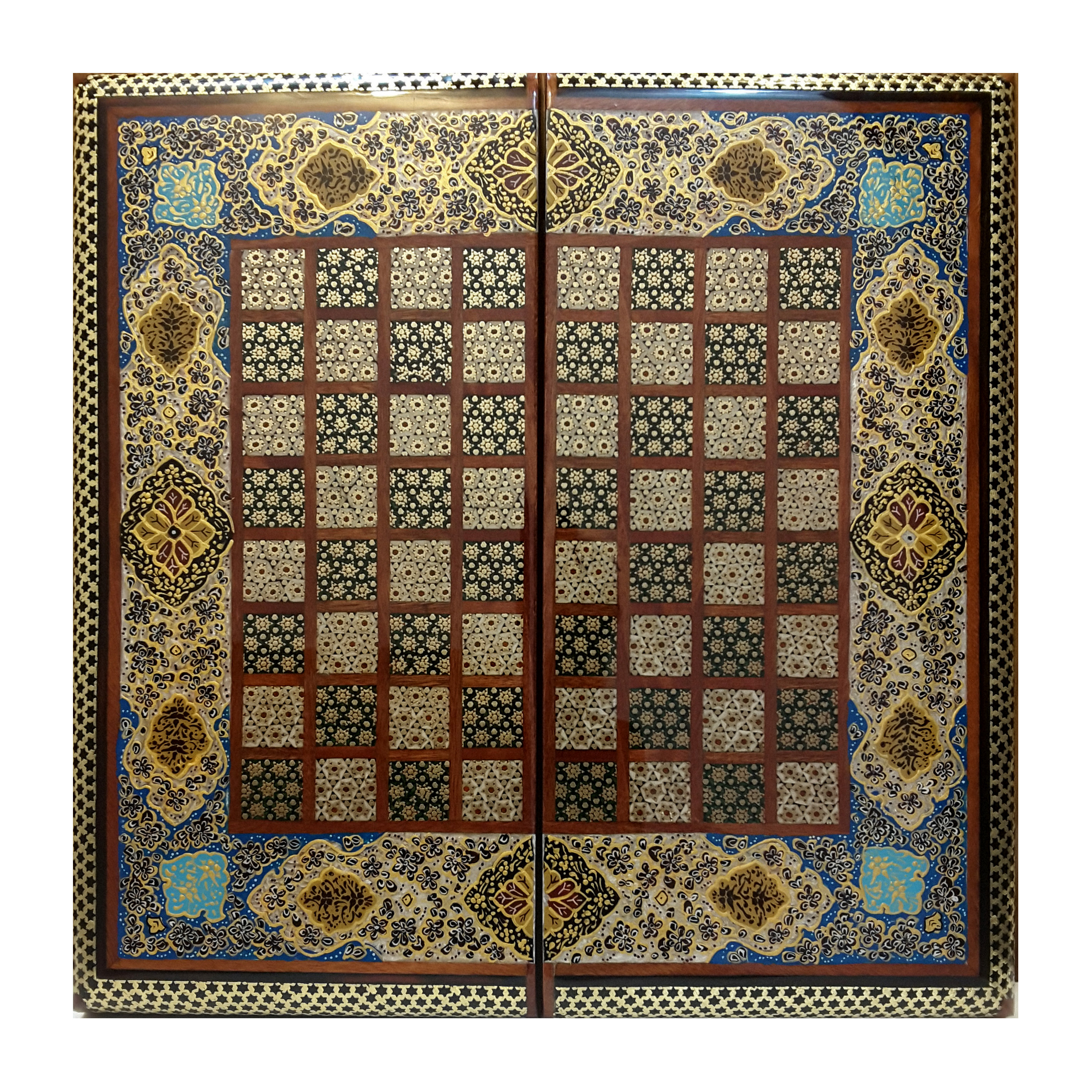 Persian crafts inlayed (khatam) Chessboard and Backgammon box with ...