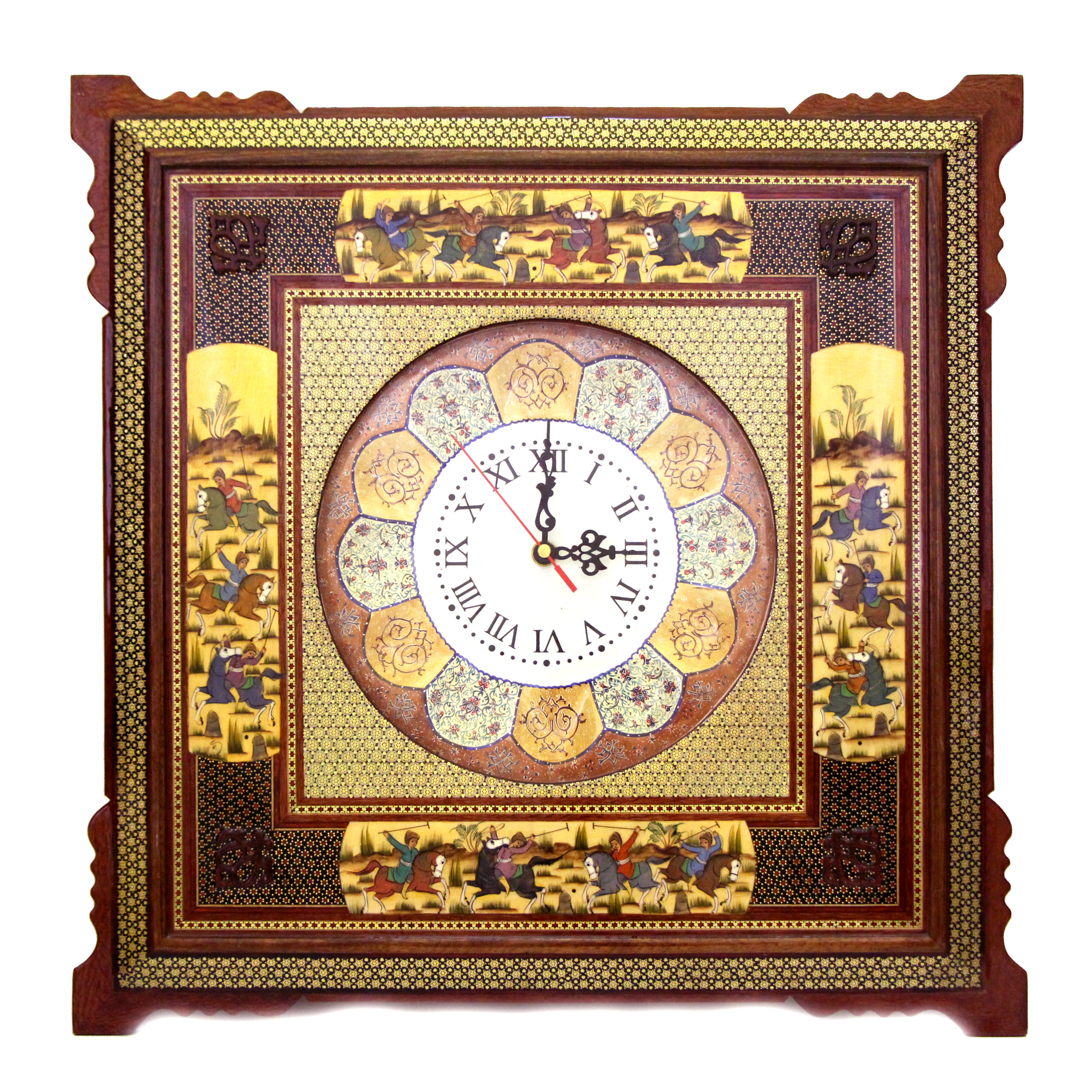 Persian handmade - Inlayed (Khatam) Wall Clock with Enameled plate ...