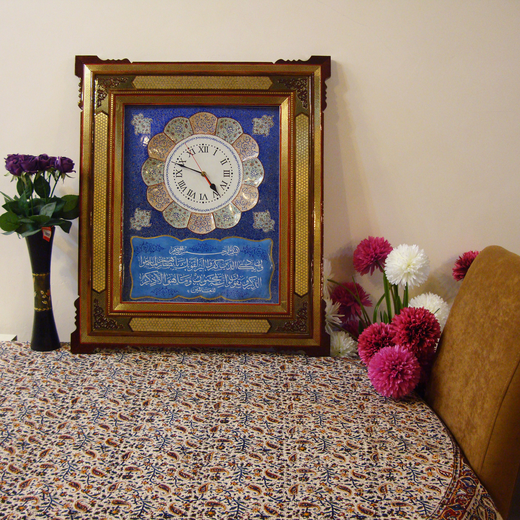 Persian handmade - Inlayed (Khatam) Wall Clock with enameld plate ...