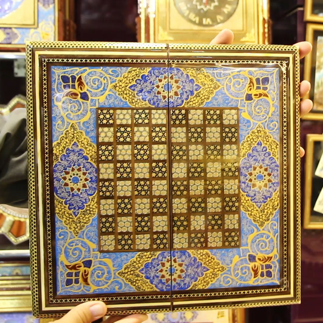 Persian inlayed (Khatam) Chessboard and Backgammon box with Persian ...