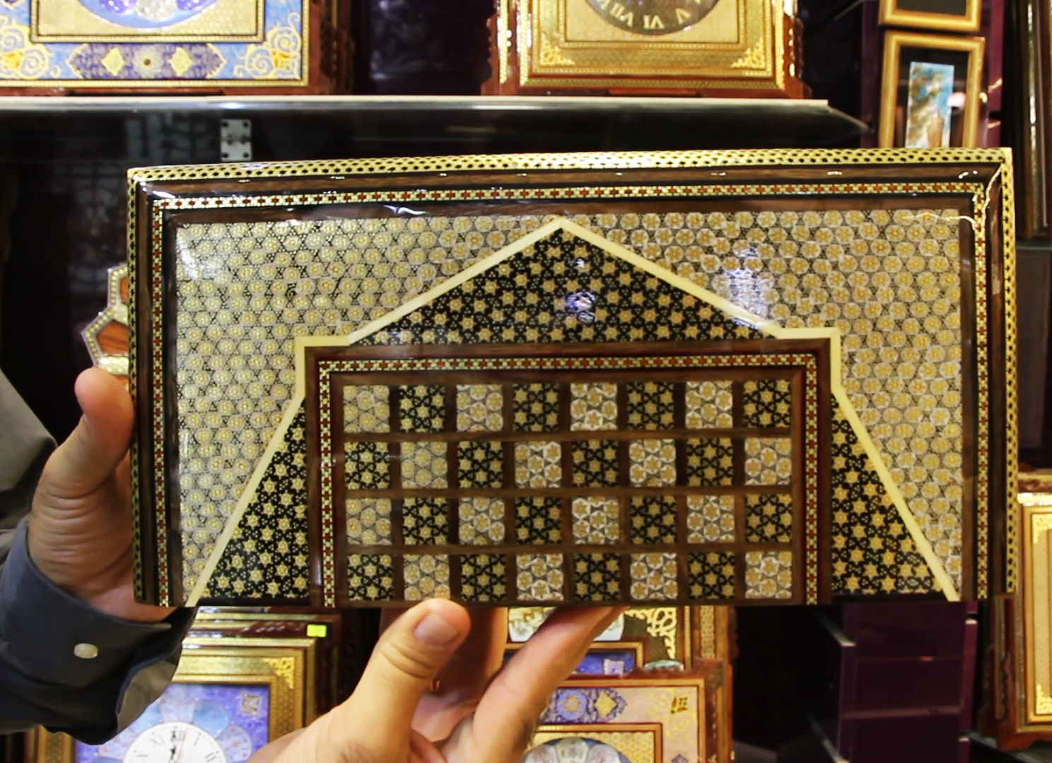 Persian inlayed (all Khatam) Chessboard and Backgammon box - 50 cm ...