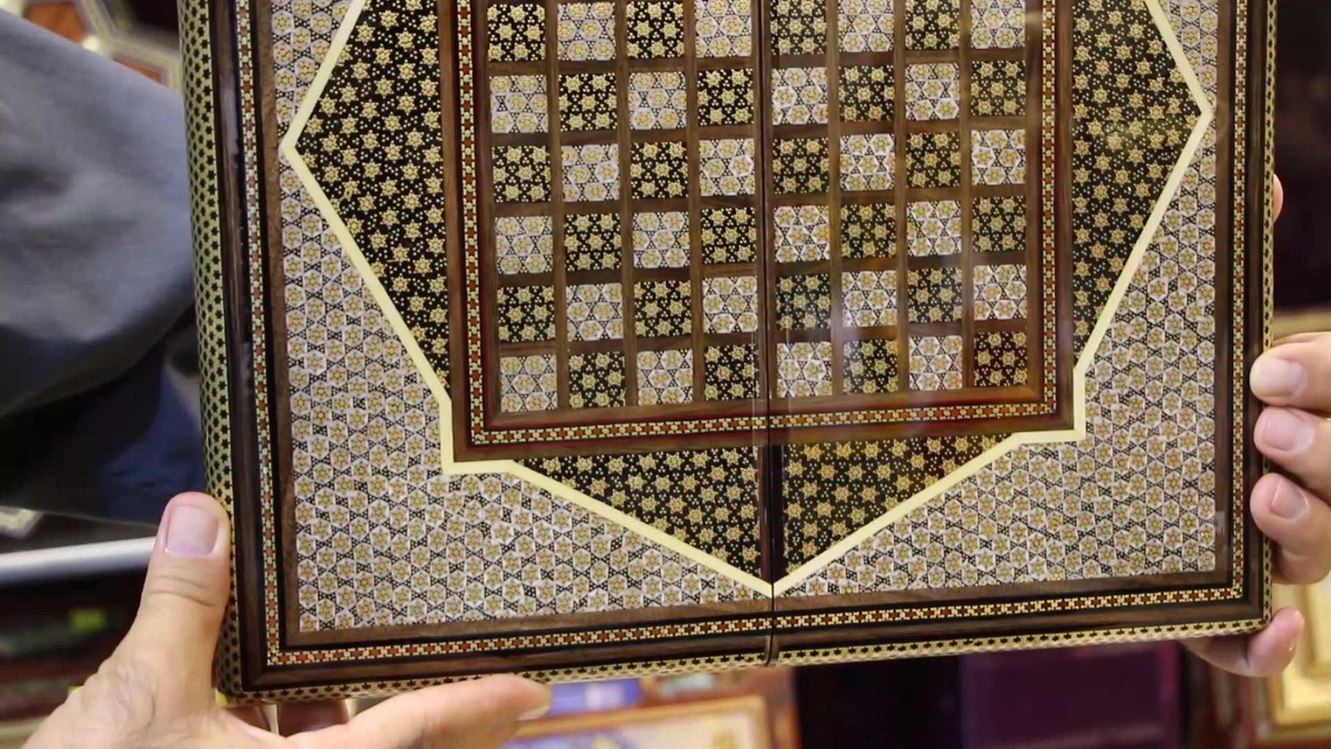 Persian inlayed (all Khatam) Chessboard and Backgammon box - 50 cm ...