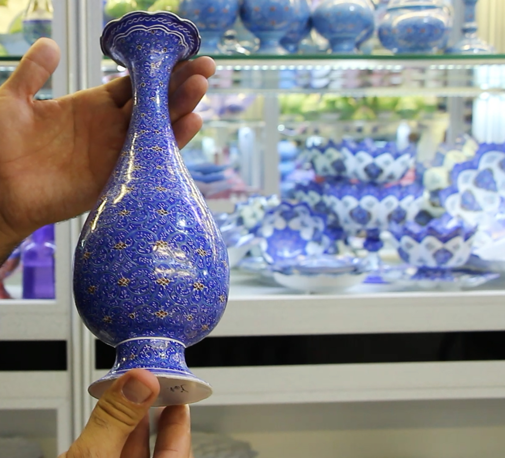 Persian enameled handicraft (Mina) - Blue Flower Pot - 20 cm | Taha ...