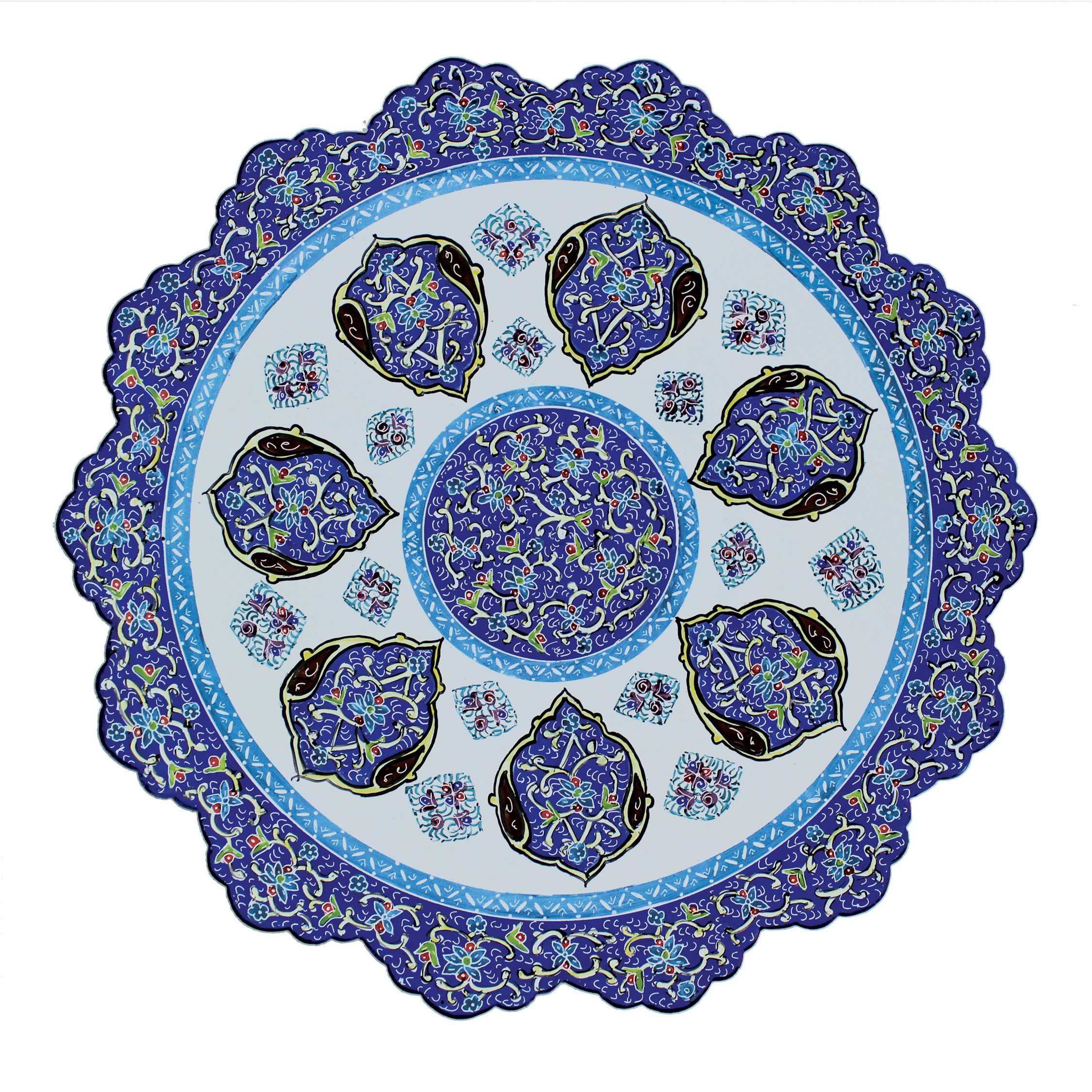 Persian enameled plate (Mina), Azure Bergamot - 30 cm | Taha Handicraft ...