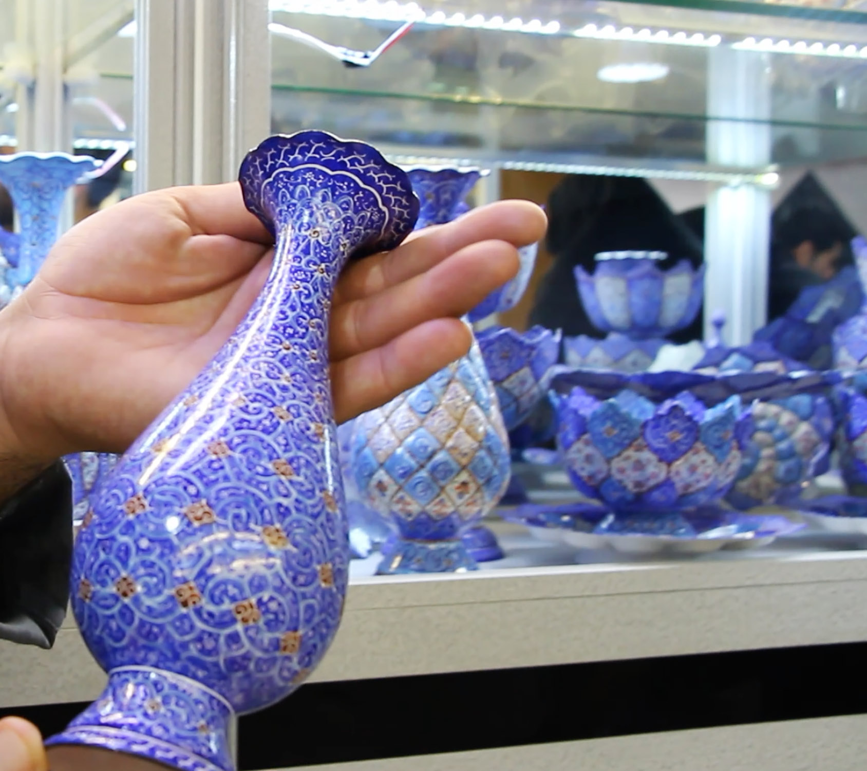 Persian enameled handicraft (Mina) - Blue Flower Pot - 25 cm | Taha ...