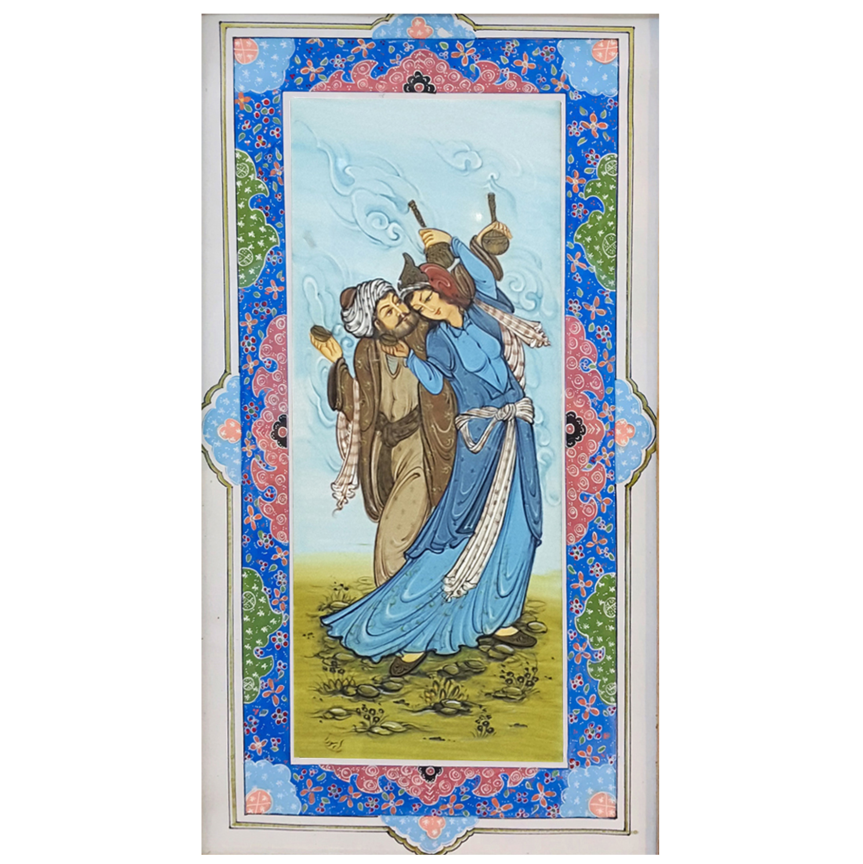Persian miniature - Layla and Majnun face on melamine plate with khatam ...