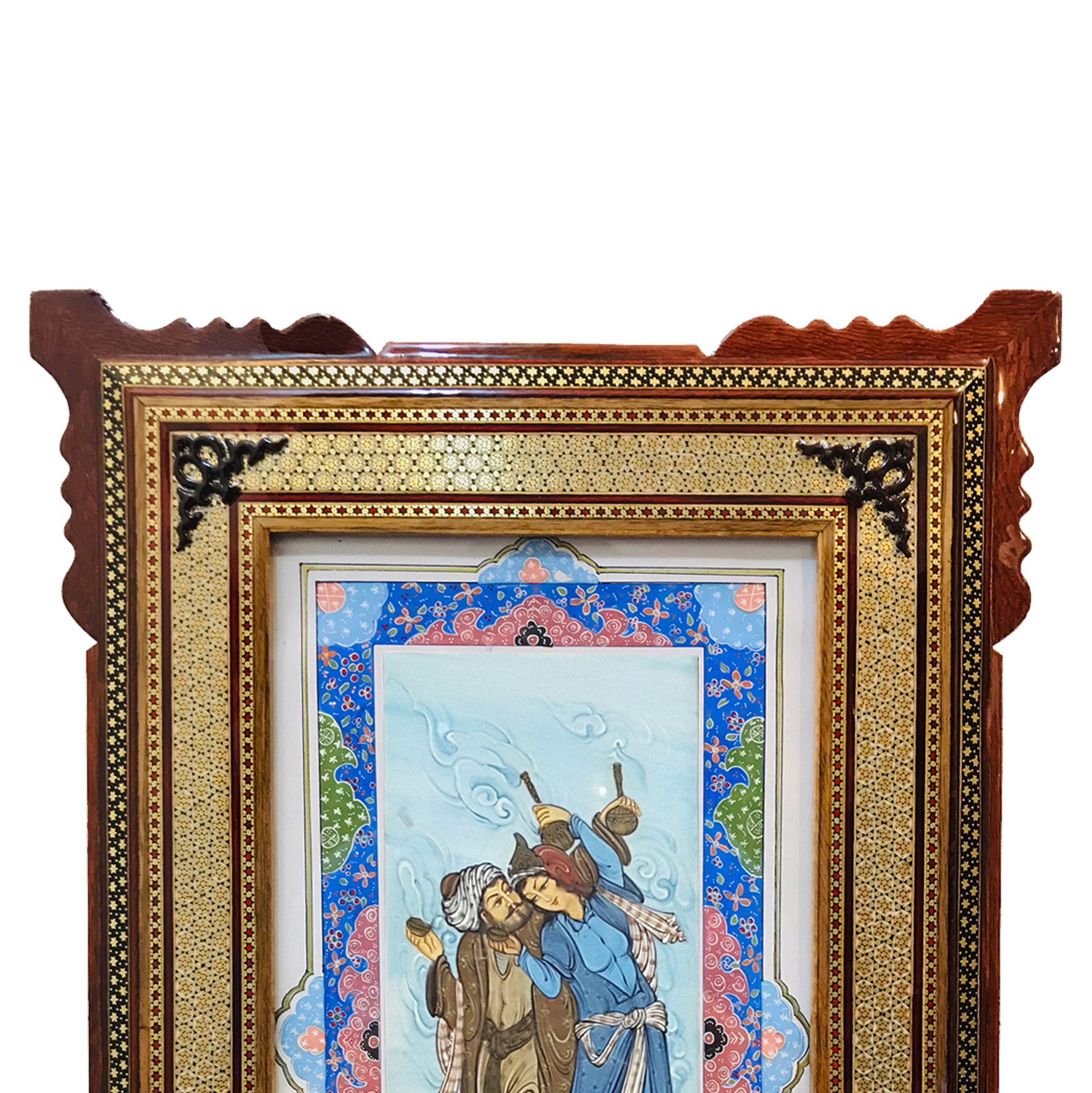 Persian miniature - Layla and Majnun face on melamine plate with khatam ...