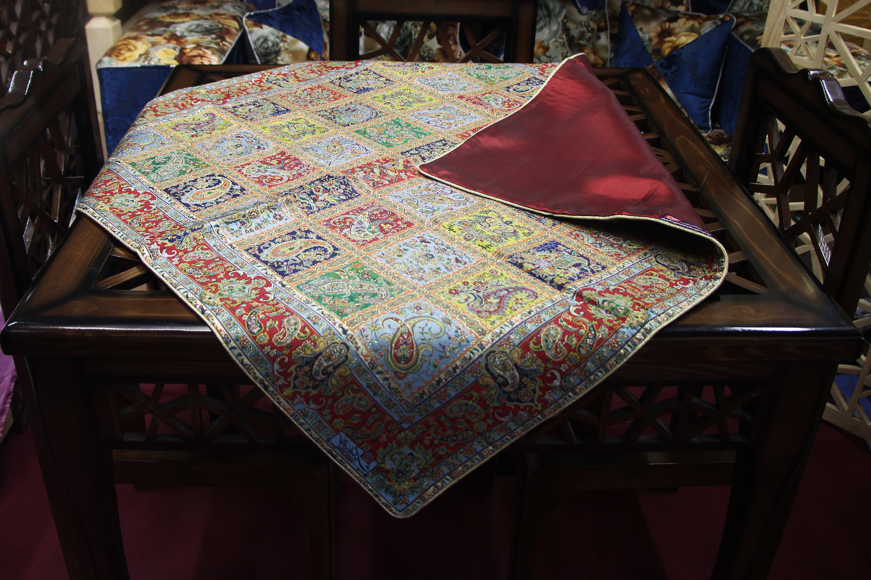 Termeh - Rezaei Parsian design - Red around 100 cm | Taha Handicraft Shop