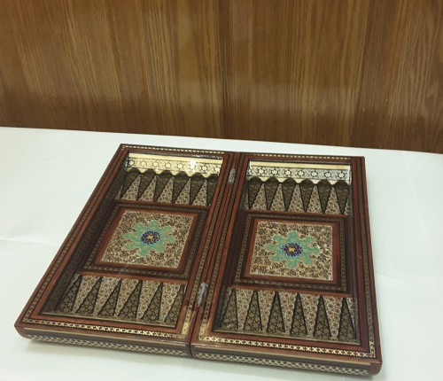 Iranian crafts inlayed (khatam) Chessboard and Backgammon box with ...