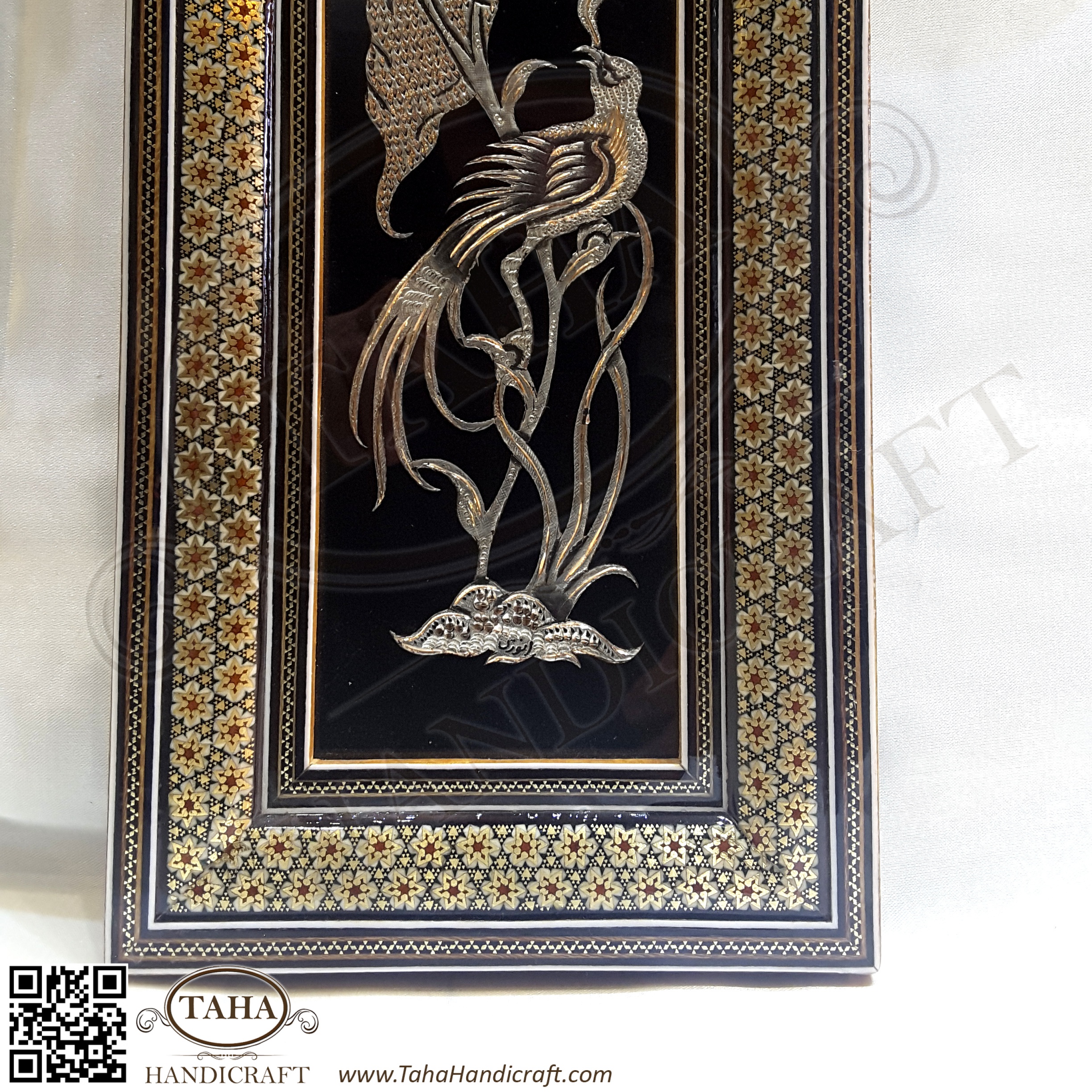 Ghalamzani (Persian engraving) Plate on Copper with Khatam Frame, 17*53 ...