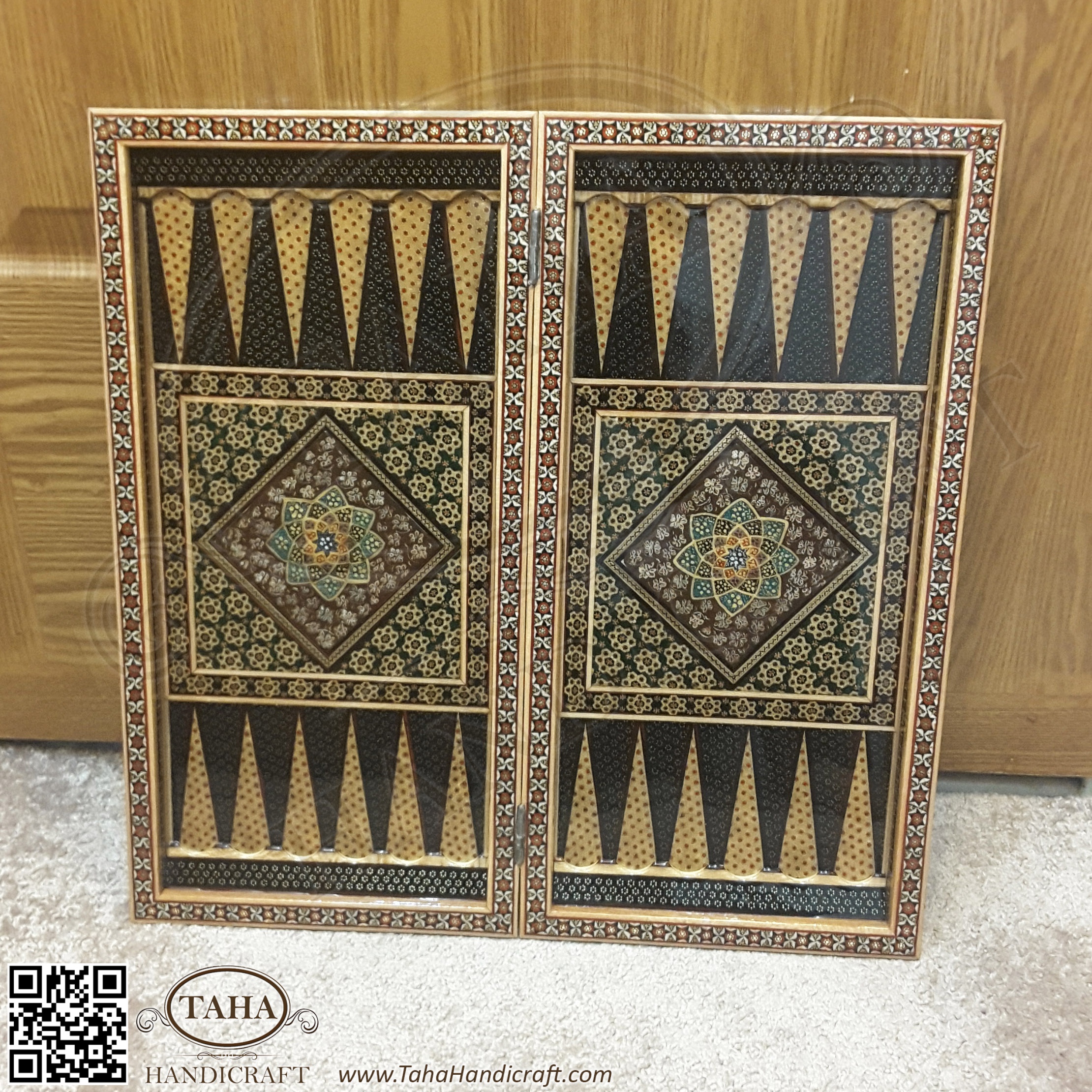Inlayed (khatam) Chessboard and Backgammon box with Persian Eslimi ...