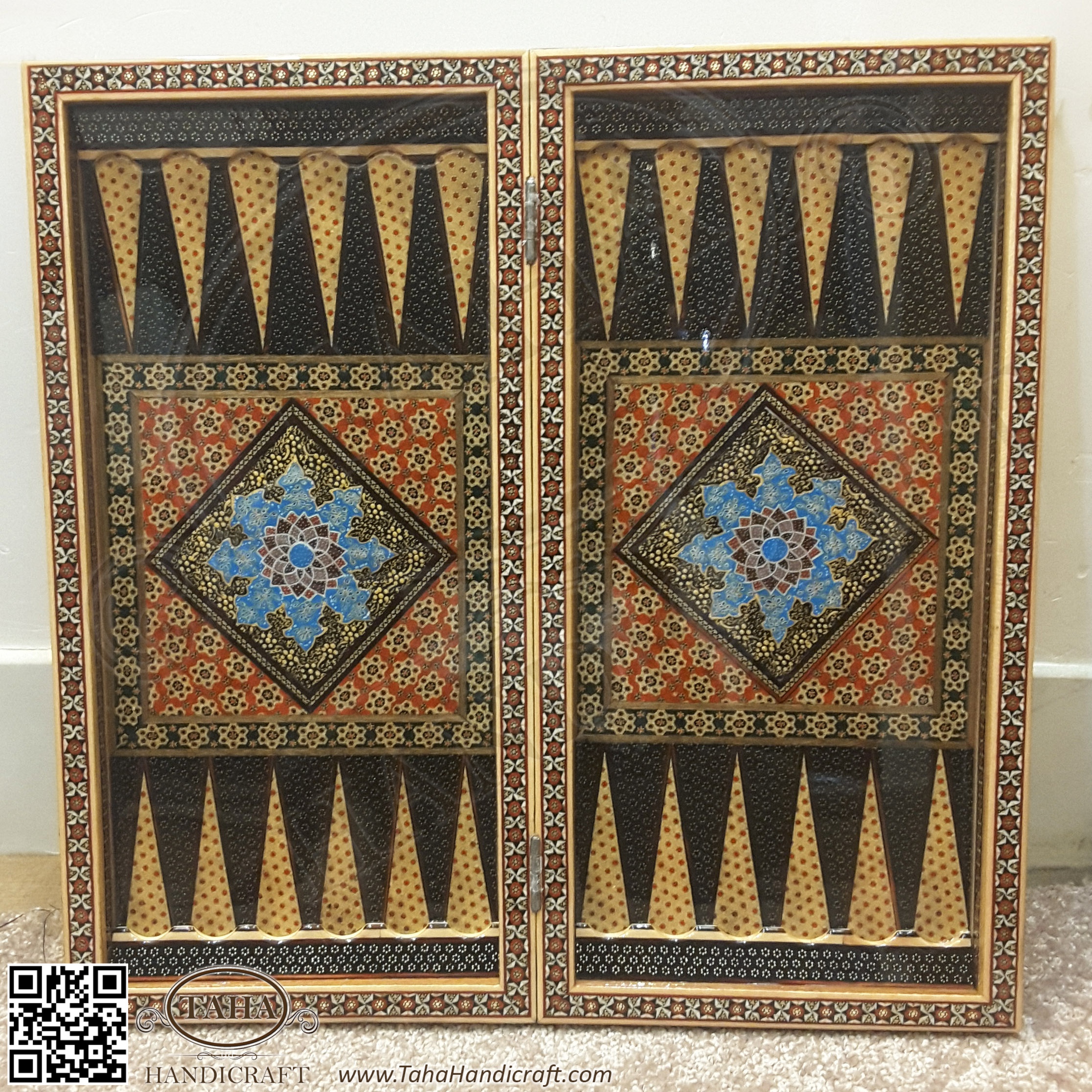 Inlayed (khatam) Chessboard and Backgammon box with Persian Eslimi ...
