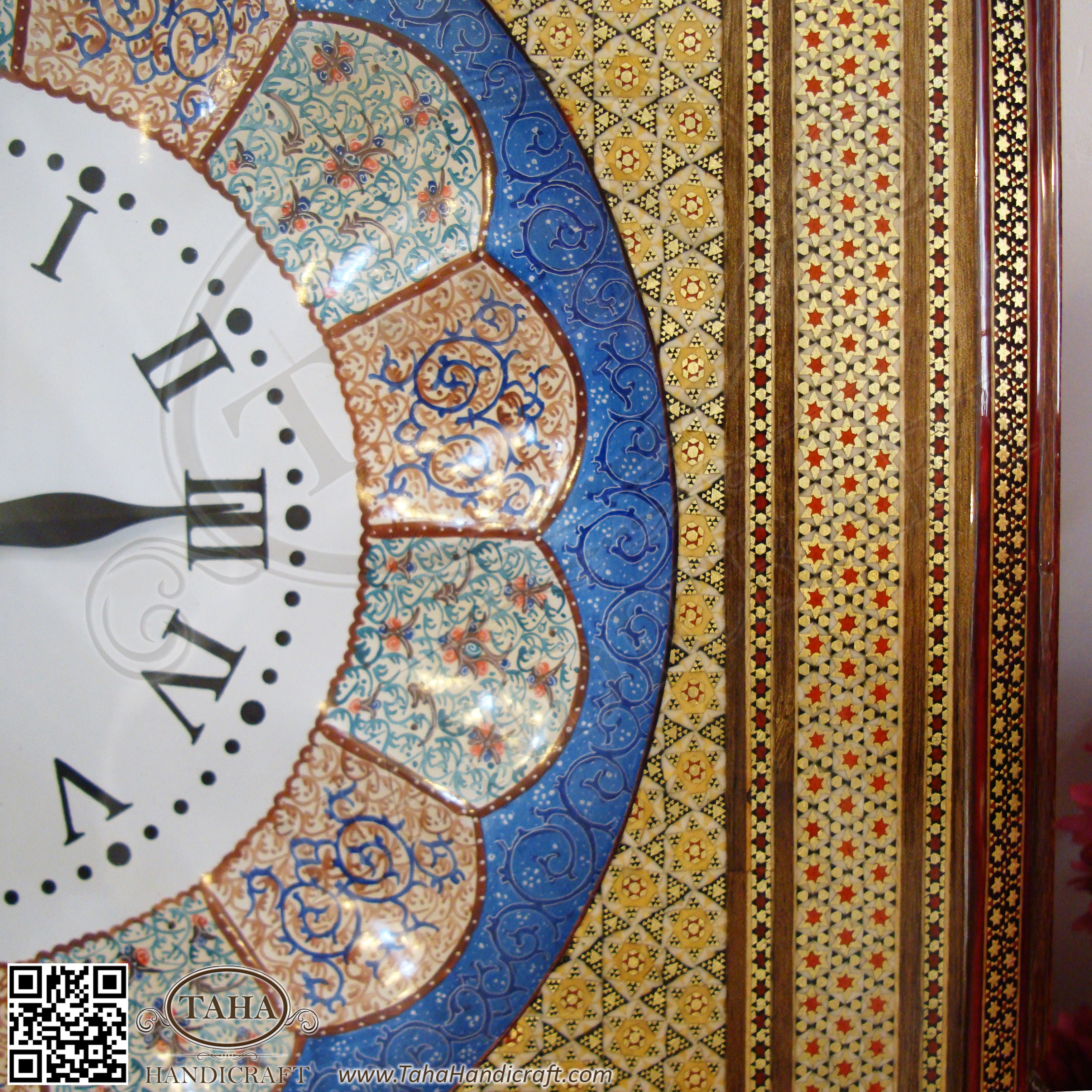 Persian Esfahan handmade - Inlayed (Khatam) Wall Clock with Enameld ...