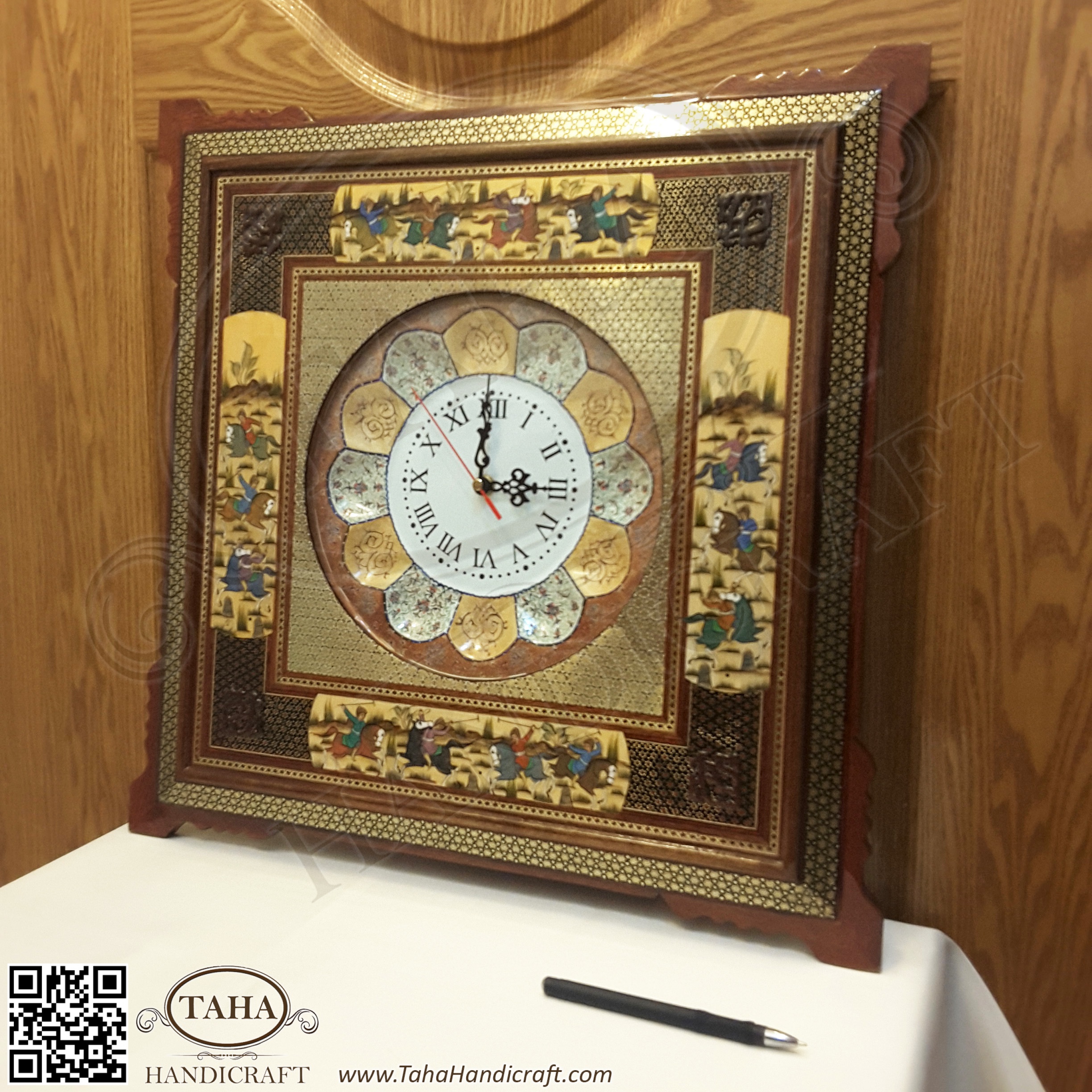 Persian handmade - Inlayed (Khatam) Wall Clock with Enameled plate ...