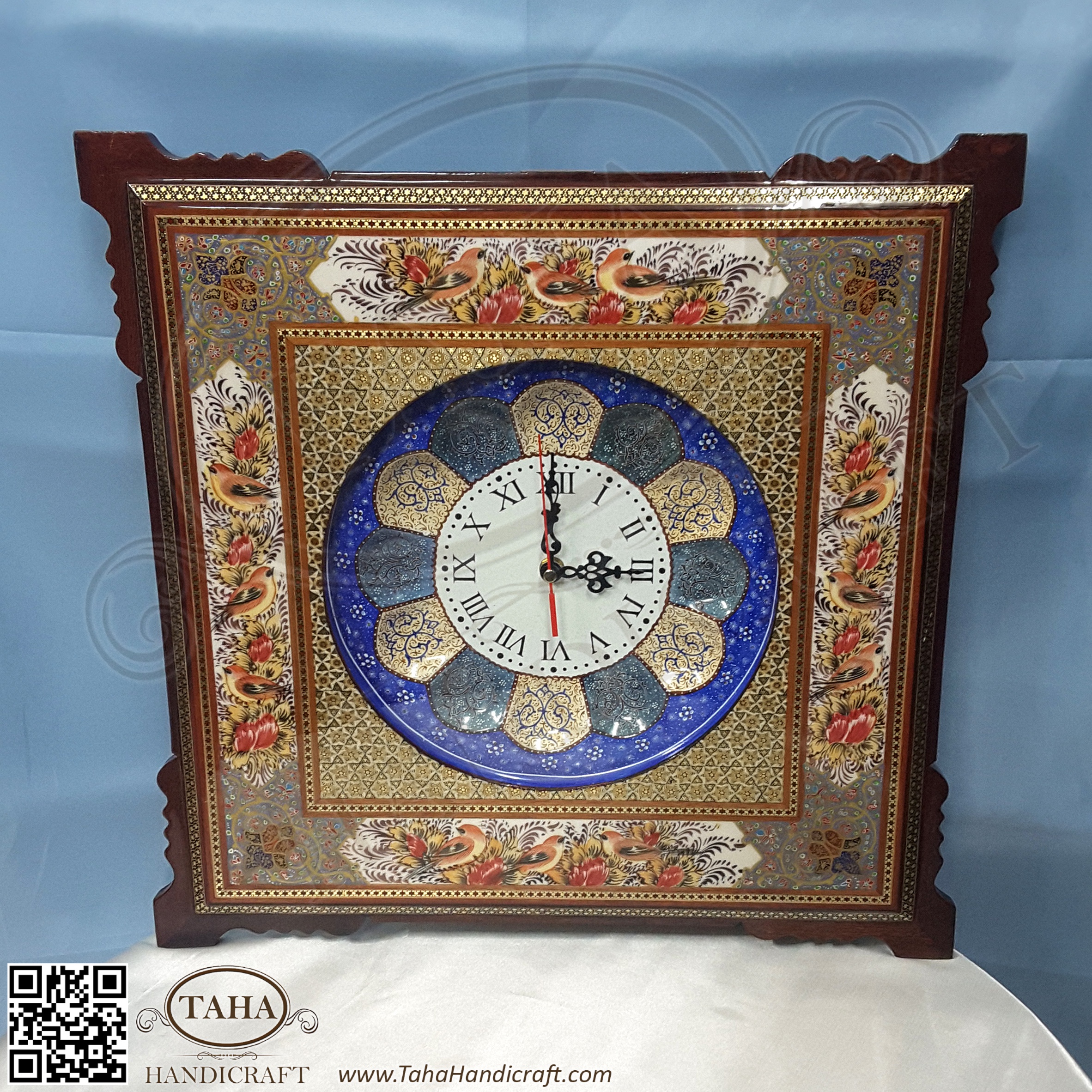 Persian handmade - Inlayed (Khatam) Wall Clock with enameld plate and ...
