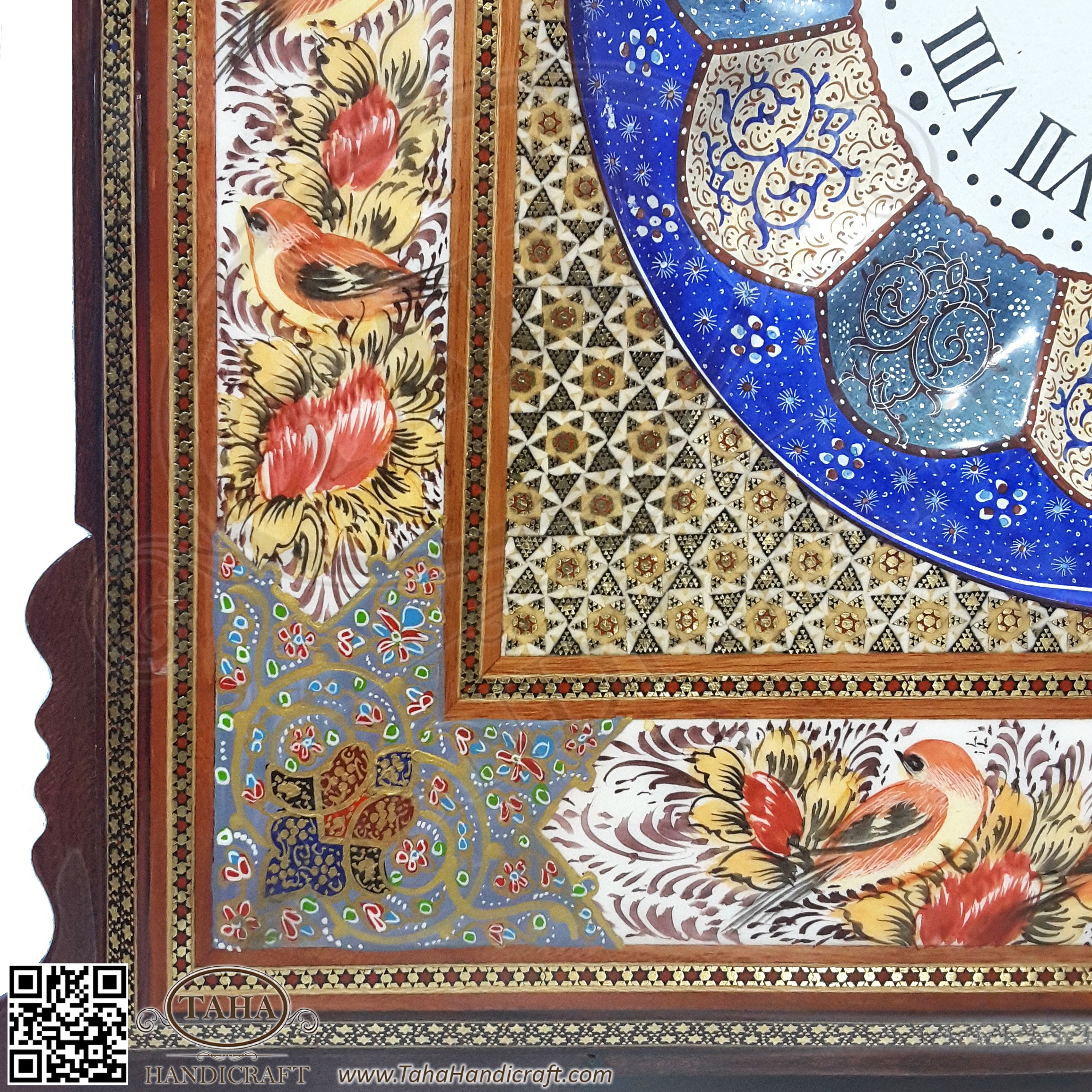 Persian handmade - Inlayed (Khatam) Wall Clock with enameld plate and ...