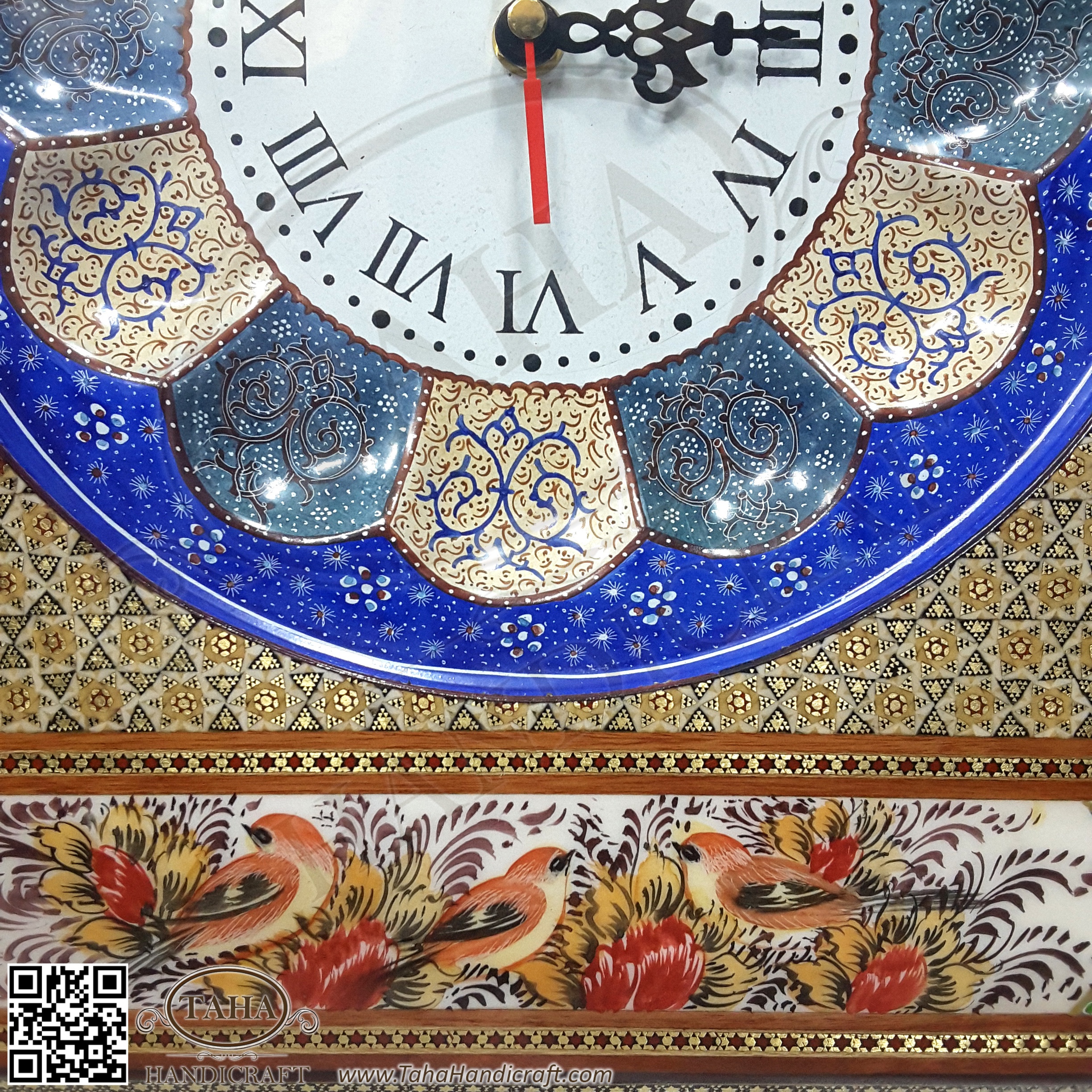 Persian handmade - Inlayed (Khatam) Wall Clock with enameld plate and ...