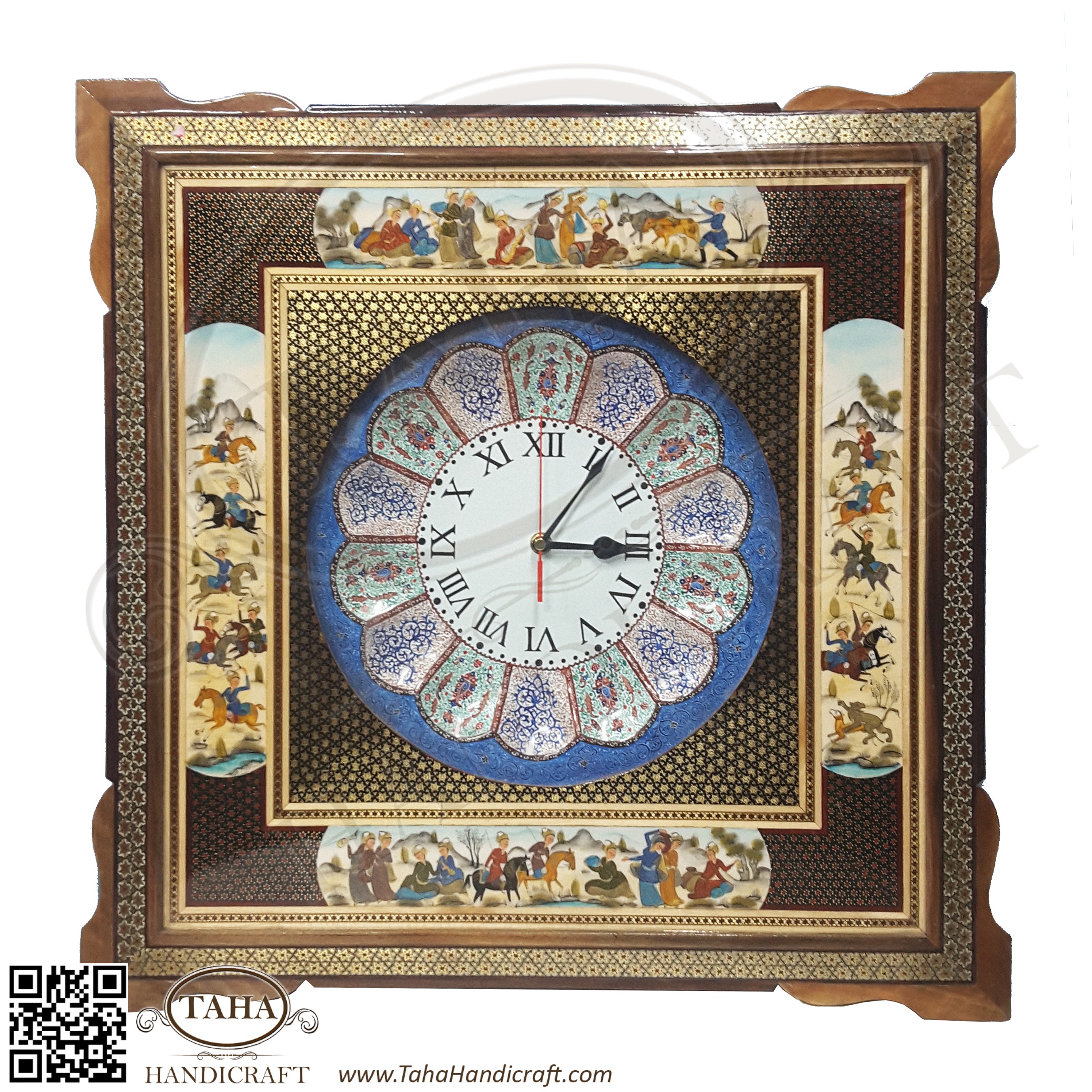 Persian handmade - Inlayed (Khatam) Wall Clock with enameld plate ...