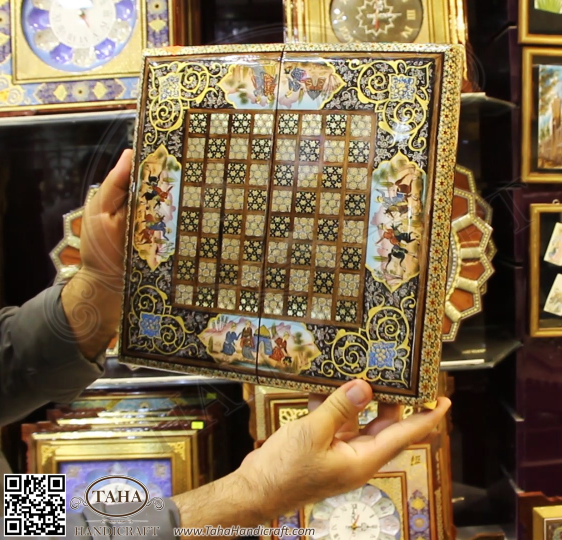 Persian inlayed (Khatam) Chessboard and Backgammon box with Persian ...