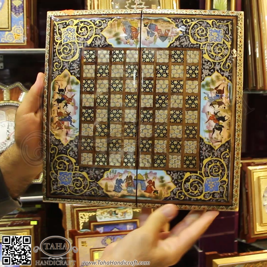 Persian inlayed (Khatamkari) Chessboard and Backgammon box with Persian ...
