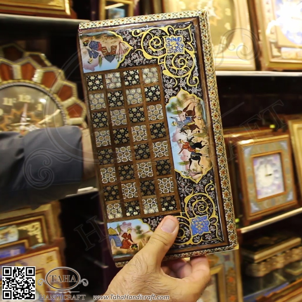 Persian inlayed (Khatamkari) Chessboard and Backgammon box with Persian ...